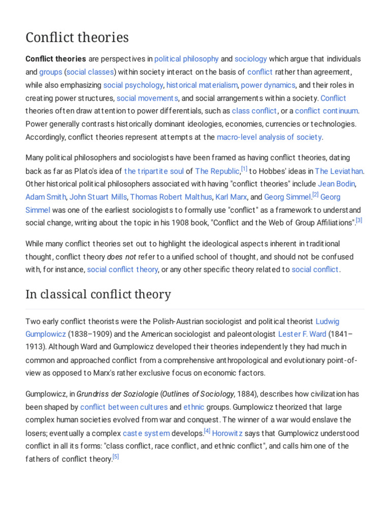 Conflict Theories - Wikipedia | PDF | Sociology | Liberal Arts Education