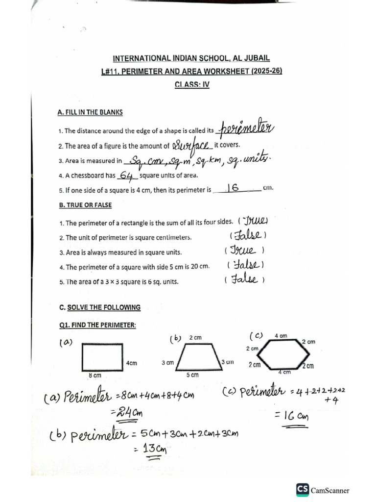 Perimeter and Area Grade-4 | PDF