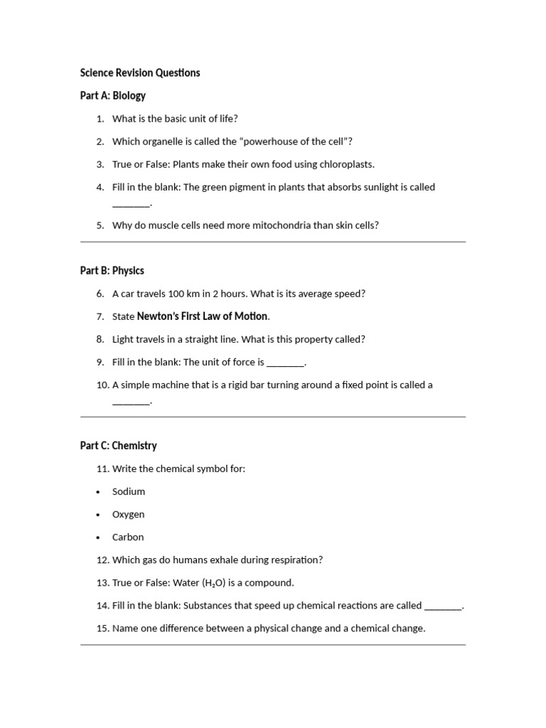 Science Revision Questions & Answers | PDF