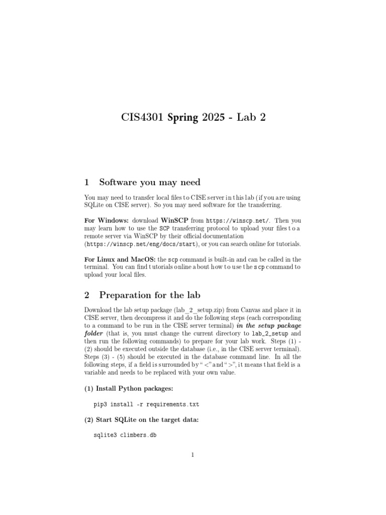 CIS4301 Spring 2025 Lab 2 SQLite | PDF | Data Management | Computing
