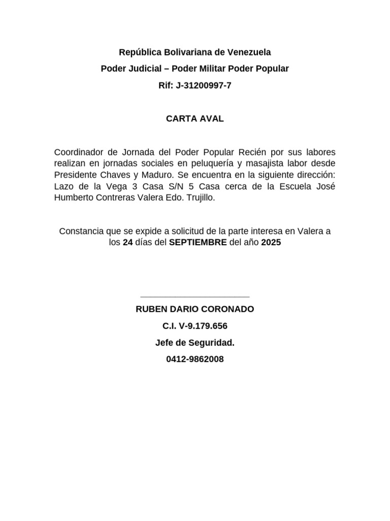 Carta Aval del Poder Popular en Venezuela | PDF
