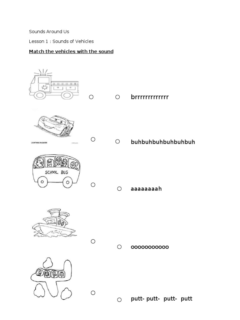 Sounds of Vehicles and Animals Matching | PDF