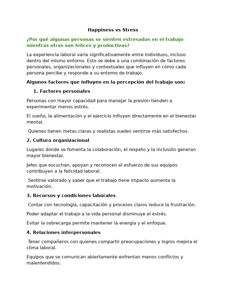 Happiness Vs Stress | PDF | Estrés (biología) | Ansiedad