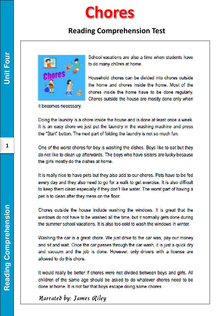 Household Chores Reading Test | PDF