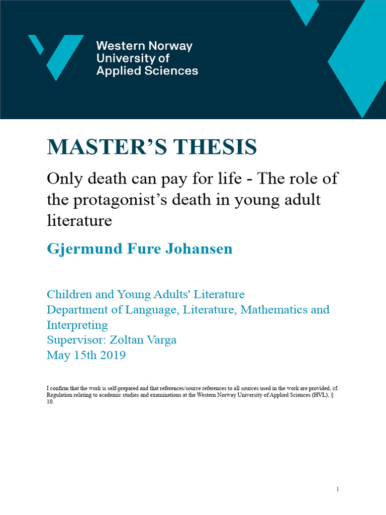 Only Death Can Pay For Life - The Role of The Protagonist's Death in ...