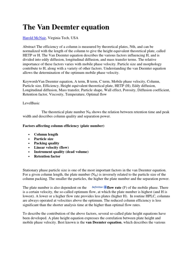 Understanding the Van Deemter Equation | PDF | Diffusion | Chromatography