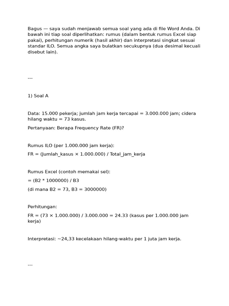 Perhitungan Severity Rate dan Rumus Excel | PDF