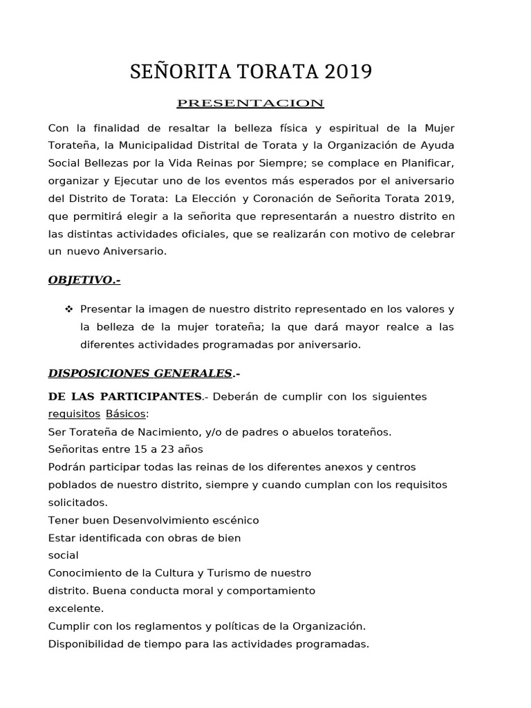 Bases Srta Torata 2019 | PDF