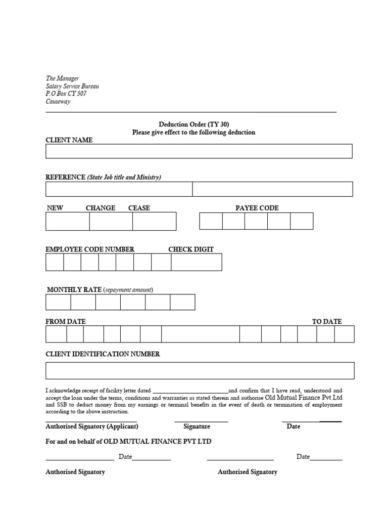 Deduction Order Form for Loan Repayment | PDF