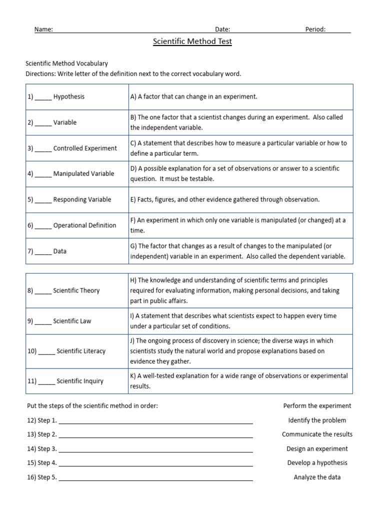 Scientific Method Vocabulary Quiz | PDF | Experiment | Scientific Method