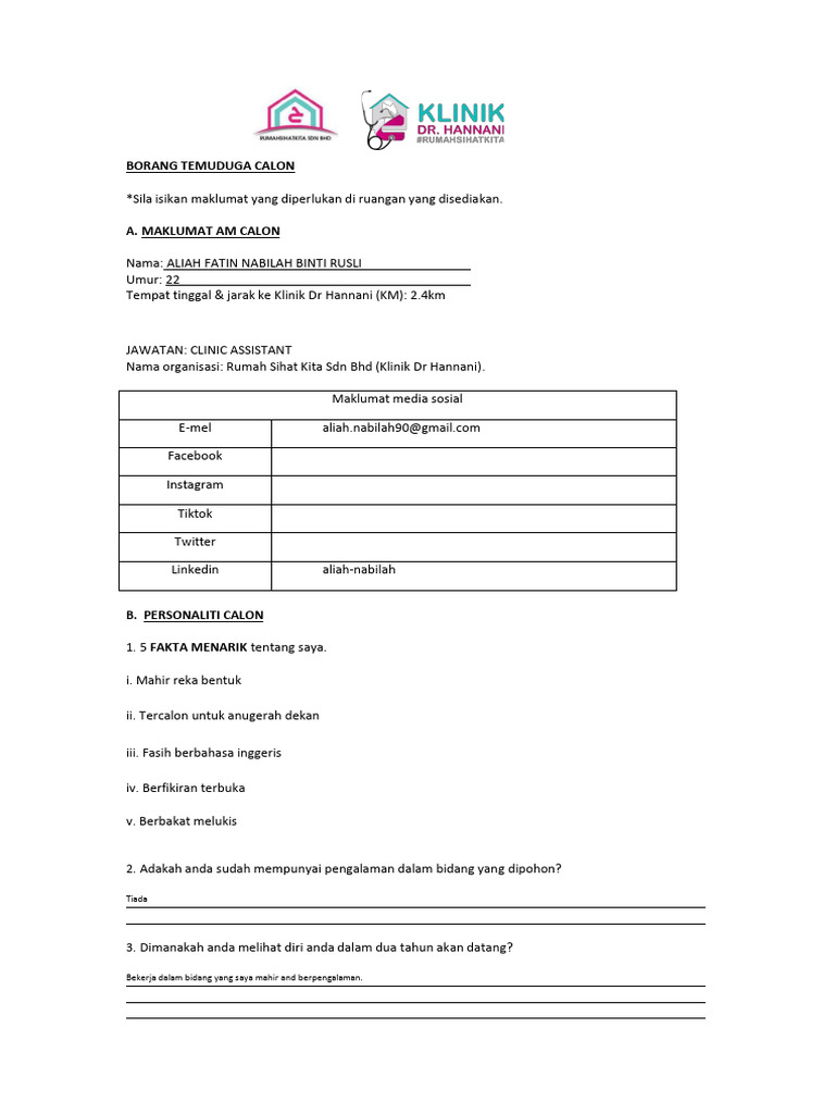 Borang Pre - Interview CA 070624 | PDF | Risk | Psychological Concepts