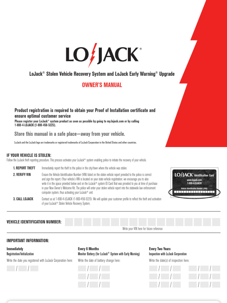 LoJack® Owner's Manual and Activation Guide | PDF | Theft | Vehicles