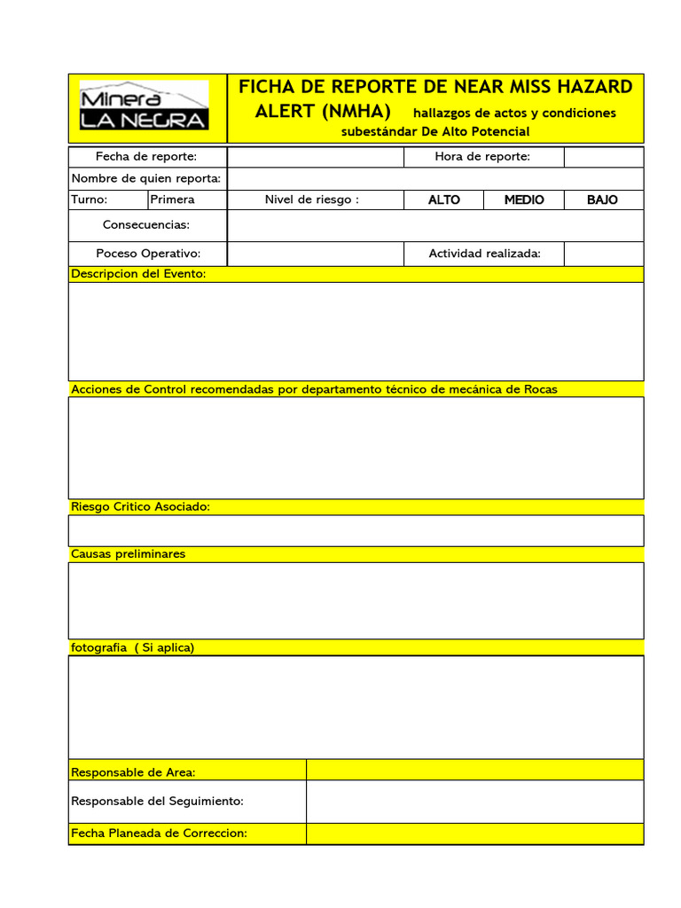 Informe de Near Miss Hazard Alert | PDF