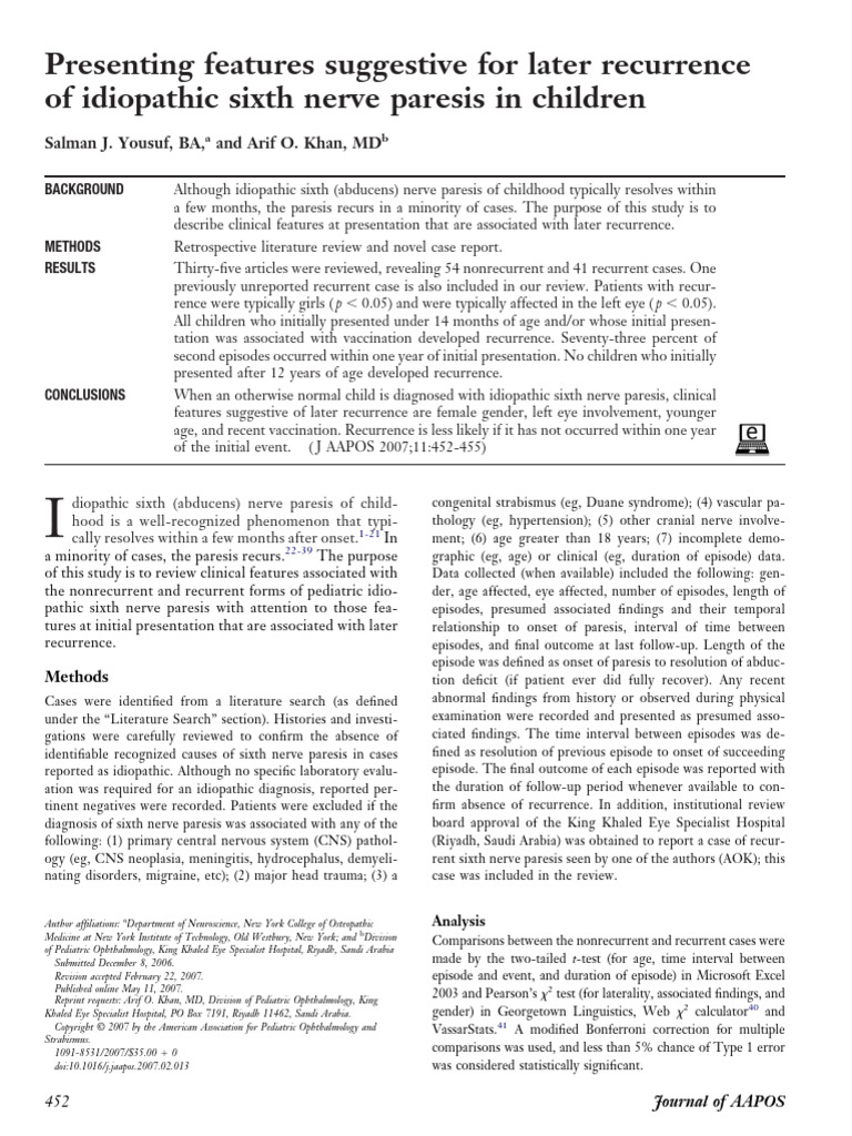 6th Nerve Paresis in Children | PDF | Diseases And Disorders | Human ...