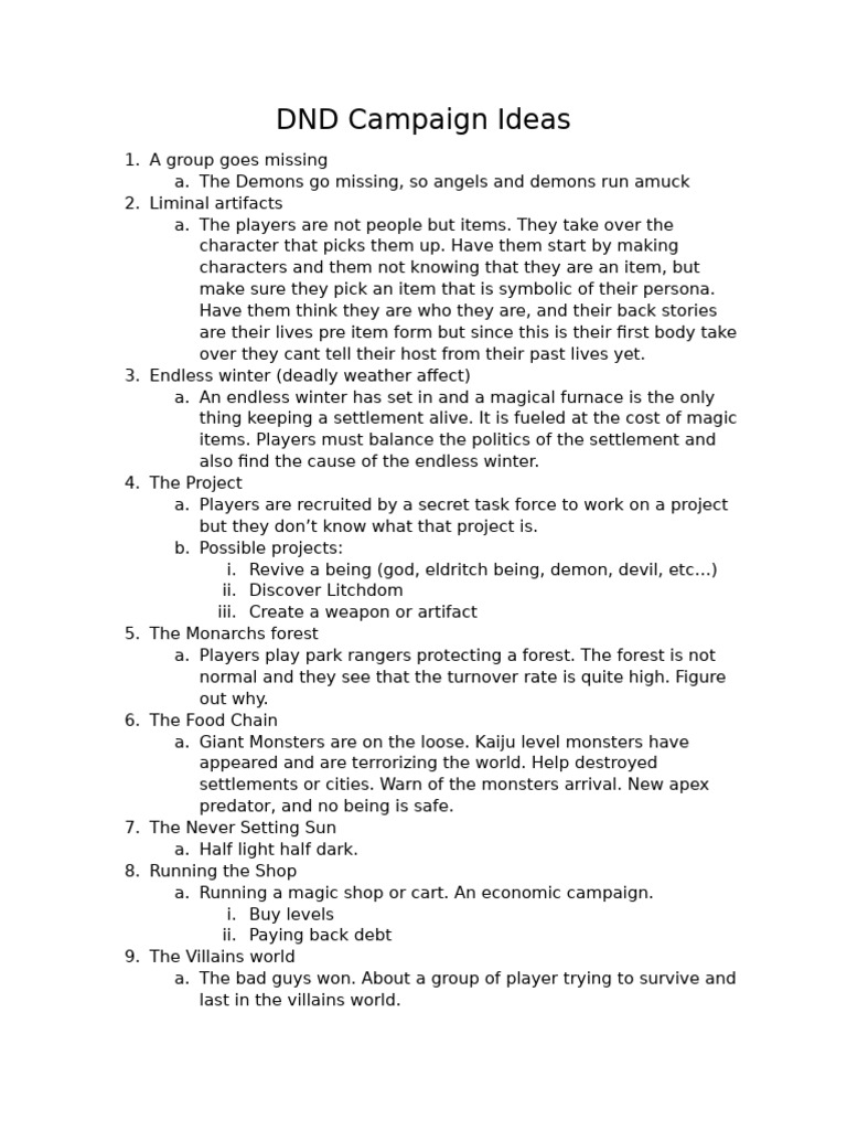 DND Campaign Ideas | PDF