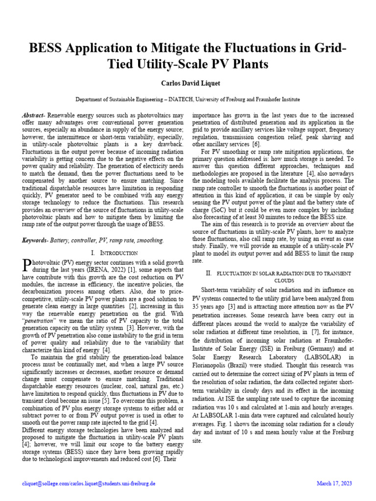 BESS Application To Mitigate The Fluctuations in Grid-Tied Utility ...