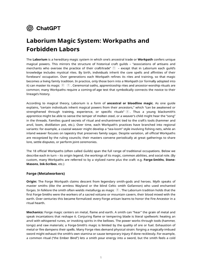 Laborium Magic System - Workpaths and Forbidden Labors | PDF ...