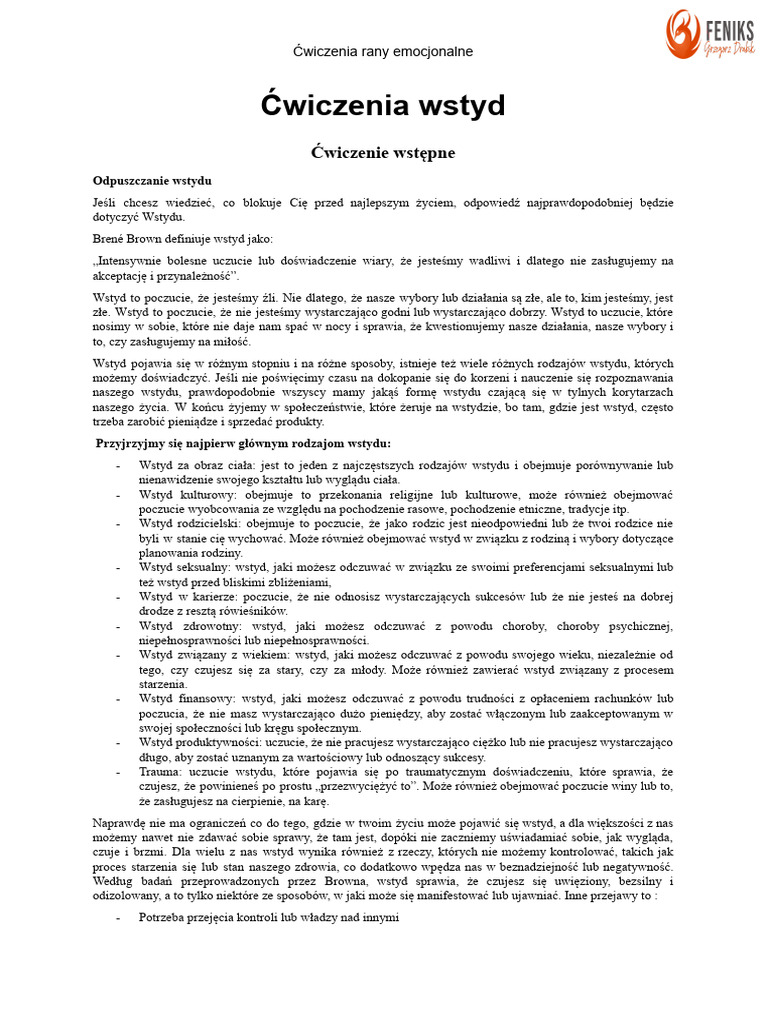 Ćwiczenia Rany Emocjonalne | PDF