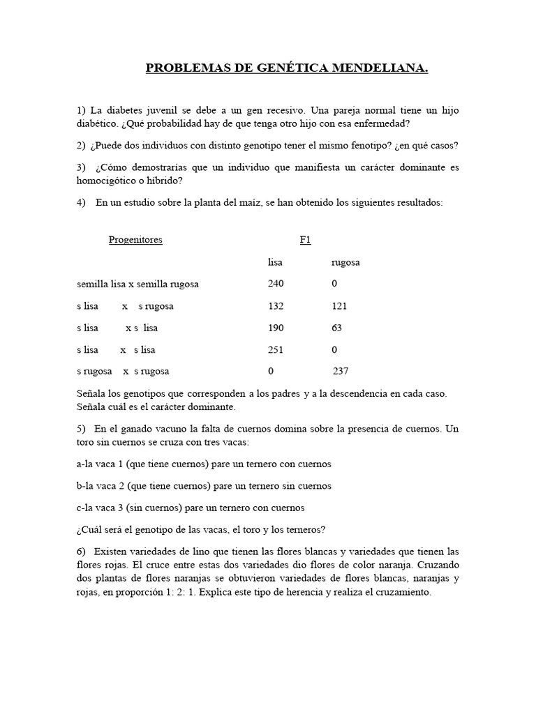 Problemas de Genética Mendeliana | PDF | Dominancia (Genética) | Genética