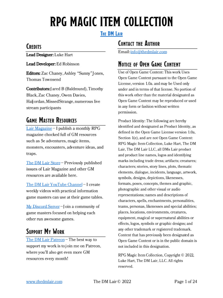 RPG Magic Item Collection 5E | PDF