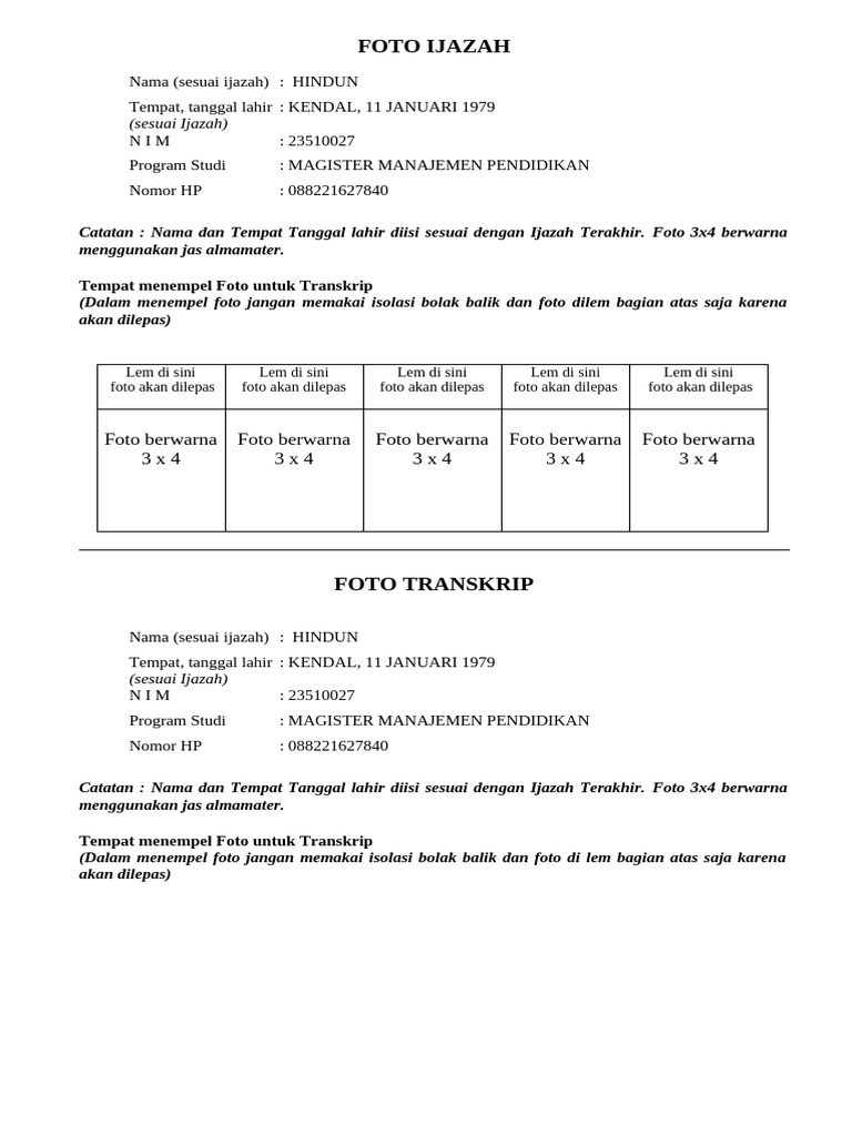 Blangko Foto Dan Surat Pernyataan Lulus | PDF