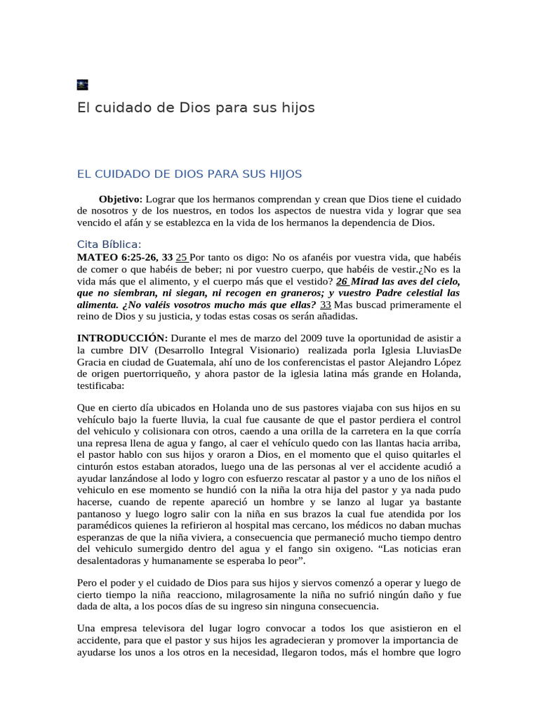 Cuidado Divino: Fe y Protección en Dios | PDF