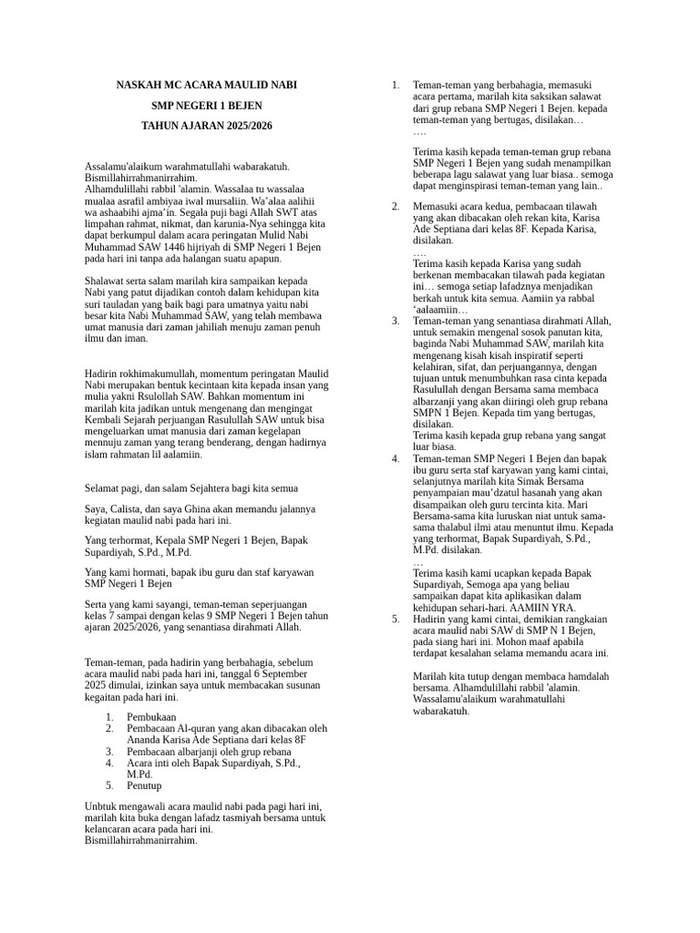 Naskah MC Acara Maulid Nabi | PDF
