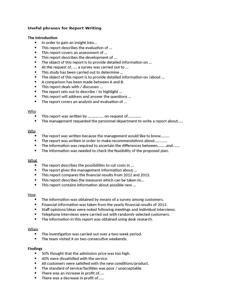Essential Phrases for Report Writing | PDF | Evaluation