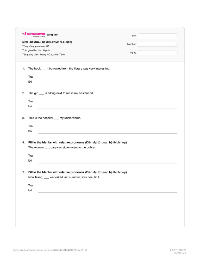 Relative Clauses Practice Quiz | PDF | Linguistic Typology | Language ...