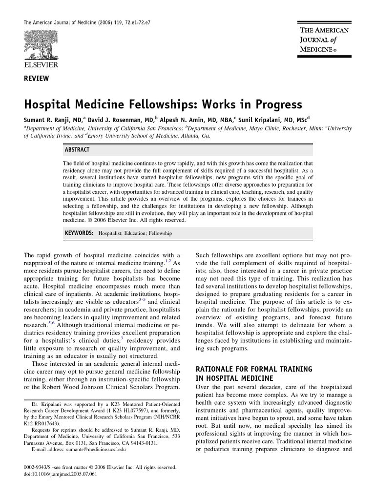 Hospital Medicine Fellowships Review Article | PDF | Internal Medicine | Residency (Medicine)