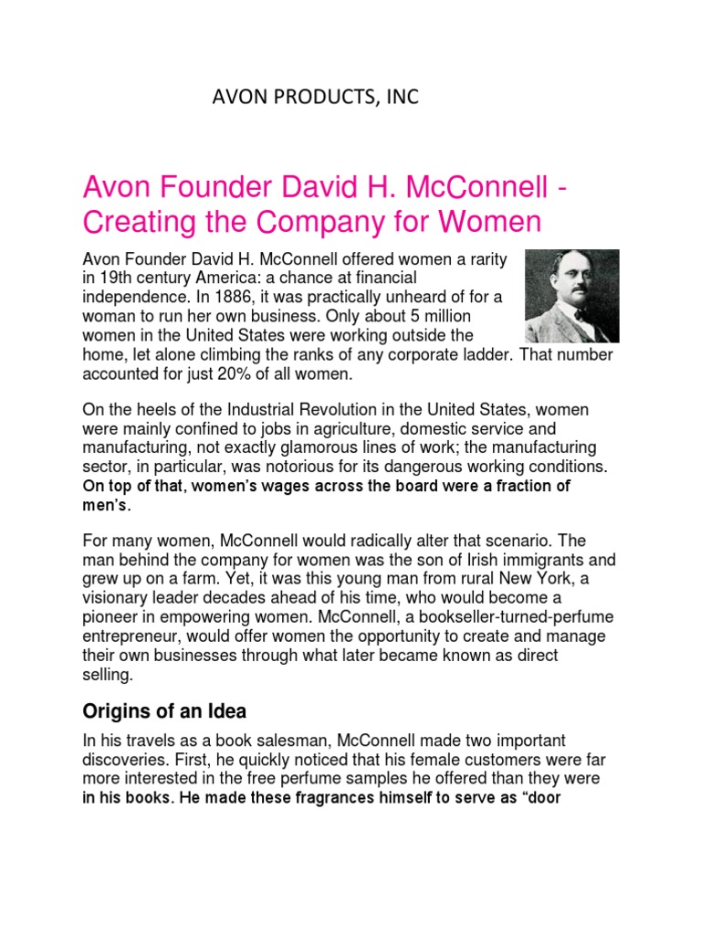 Avon Founder David H. Mcconnell - Creating The Company For Women | PDF ...