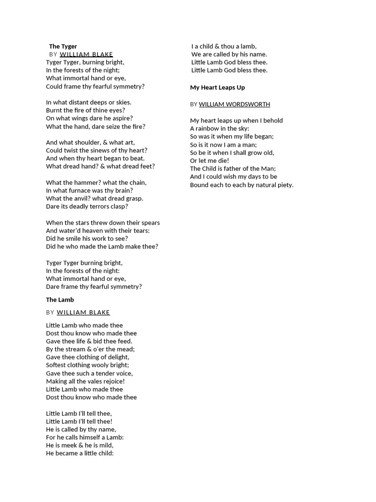 Analysis of Blake and Wordsworth Poems | PDF