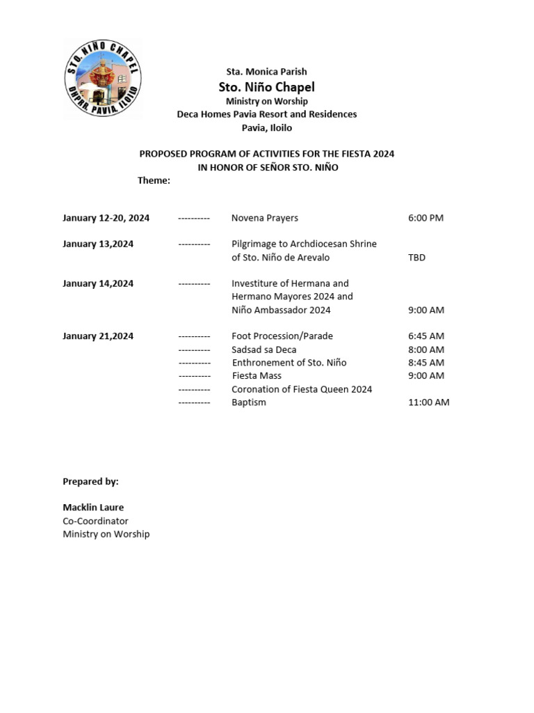 Proposal - Fiesta Activities | PDF | Worship | Christian Worship And ...