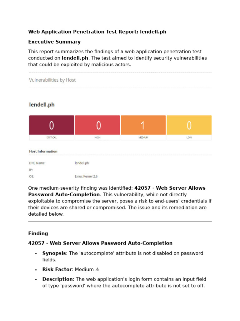 Web Application Penetration Test Report | PDF