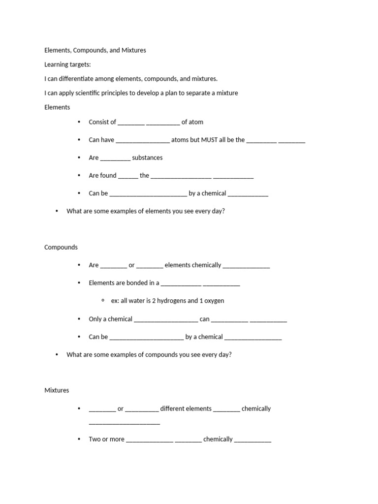 Elements%2C+Compounds%2C+and+Mixtures+Notes | PDF | Chemical Substances ...