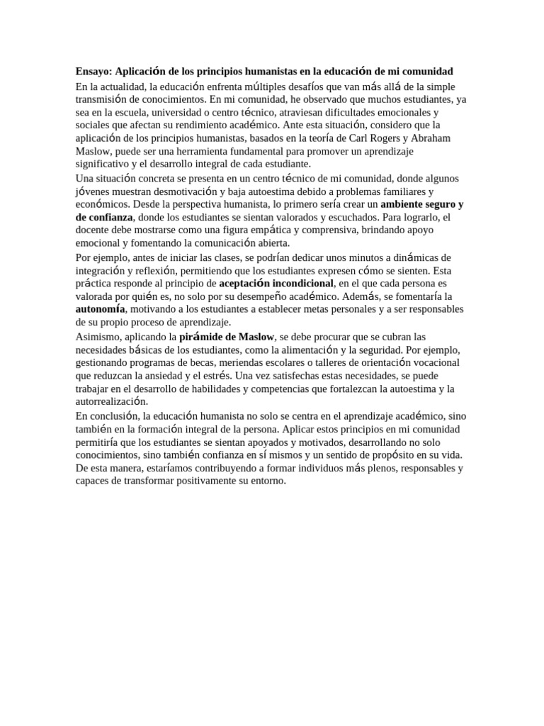 Ensayo: Aplicaci N de Los Principios Humanistas en La Educaci N de Mi Comunidad | PDF ...
