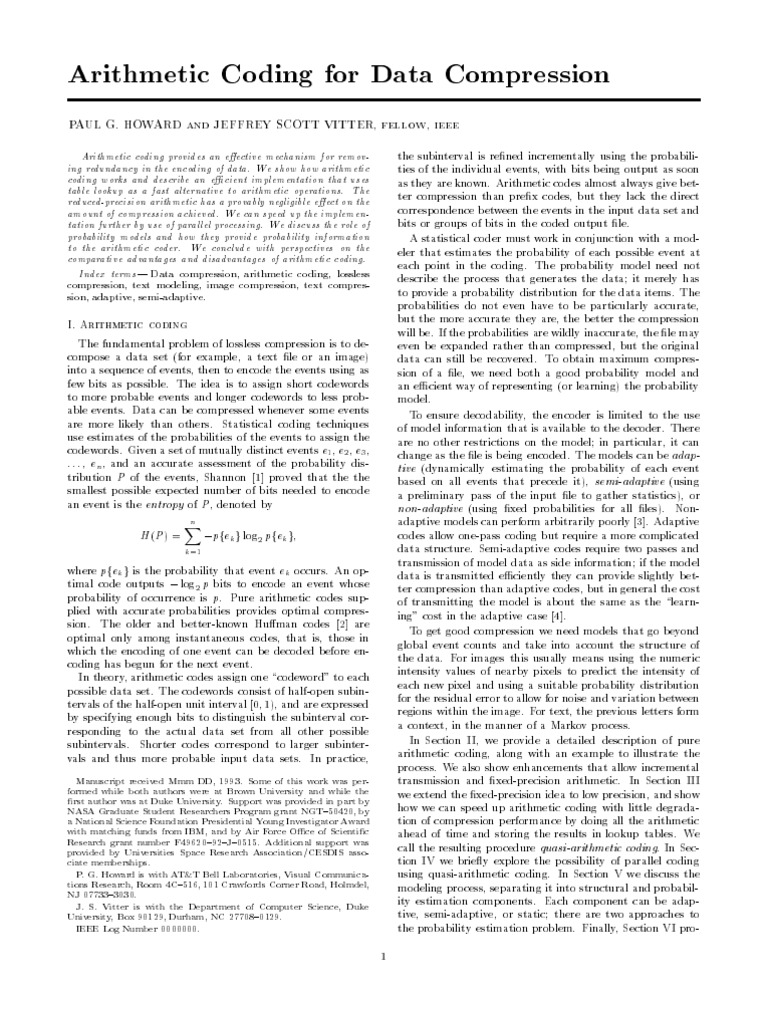 Arithmetic Coding For Data Compression | PDF | Data Compression ...