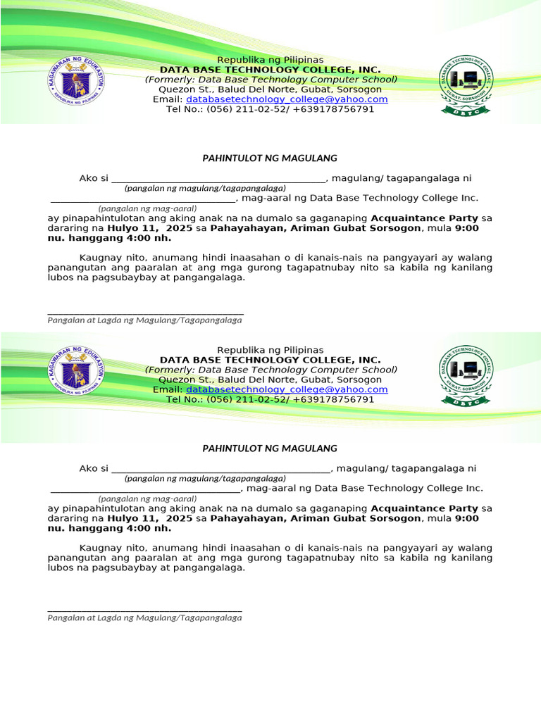 Pahintulot NG Magulang | PDF