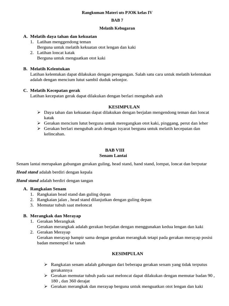 Rangkuman Materi Uts PJOK Kelas IV | PDF