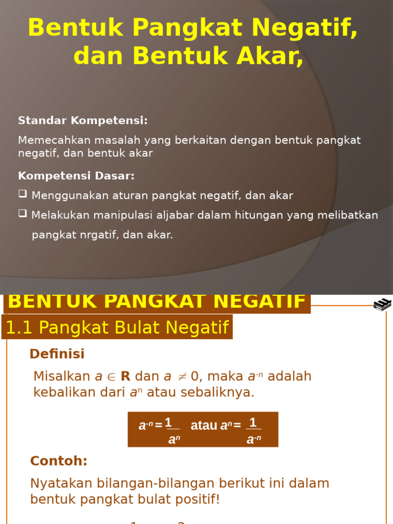 Akar dan Pangkat Negatif dalam Aljabar | PDF