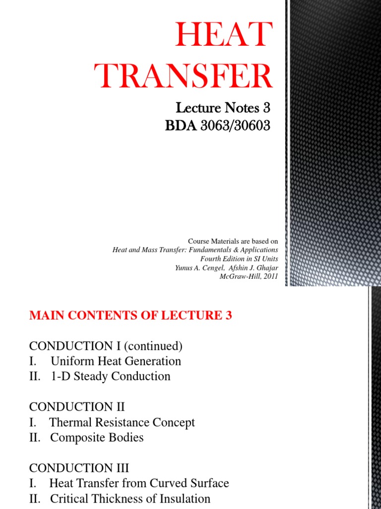 Heat Transfer: Lecture Notes 3 BDA 3063/30603 | PDF | Thermal ...