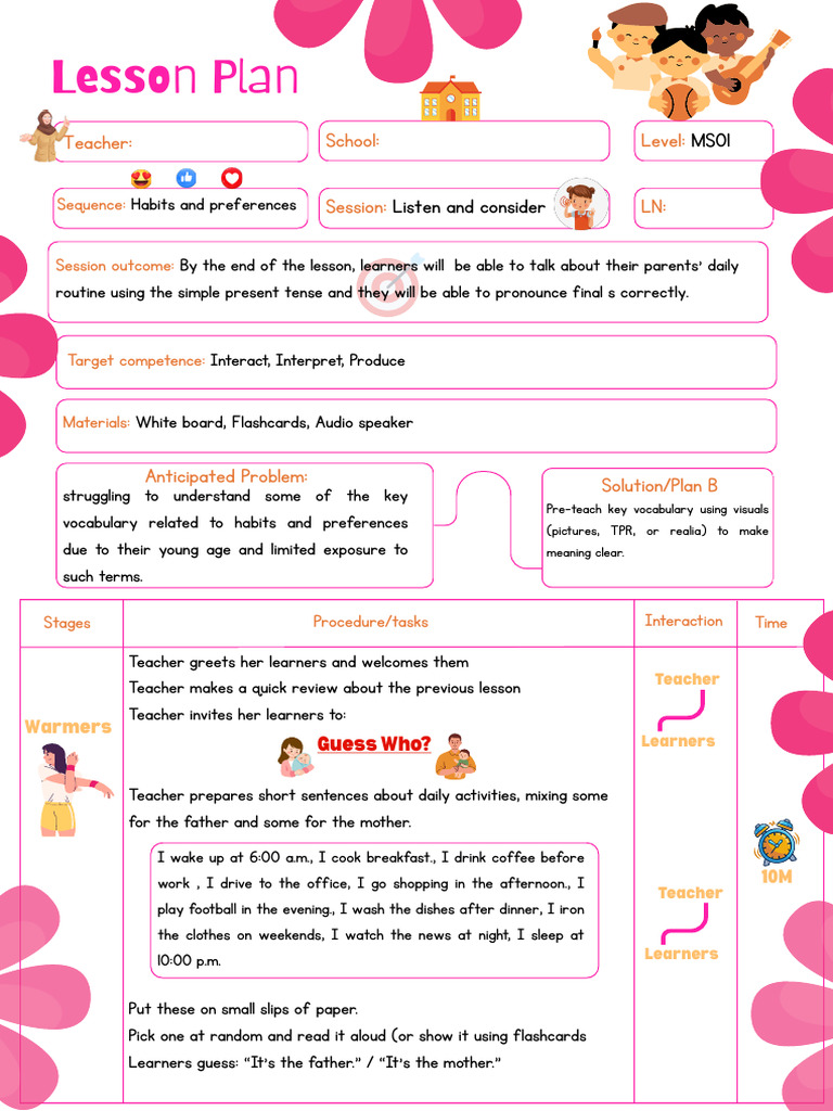 Daily Habits and Preferences Lesson Plan | PDF | Language Mechanics ...