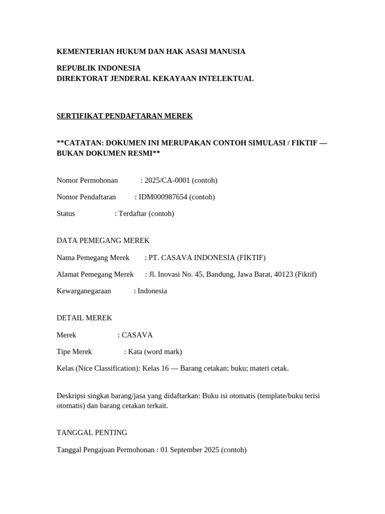 CASAVA Sertifikat Simulasi | PDF