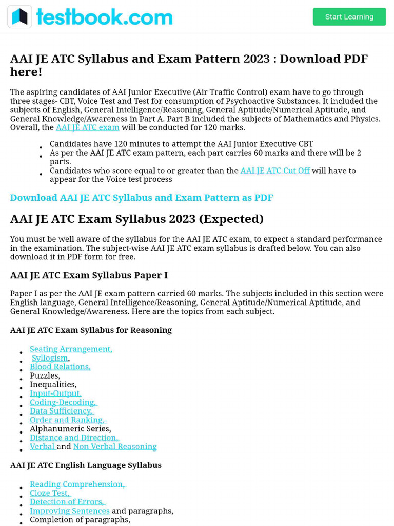 AAI JE ATC Syllabus and Exam Pattern 2023 - Download PDF Here! | PDF
