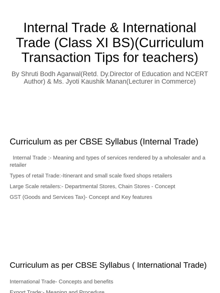 Internal Trade & International Trade (Class XI BS) (Curriculum ...