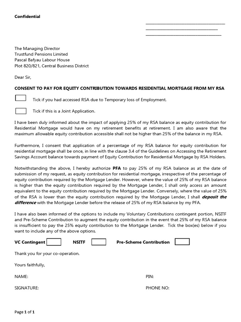 Consent Form To Access Equity Contribution For Residential Mortgage ...