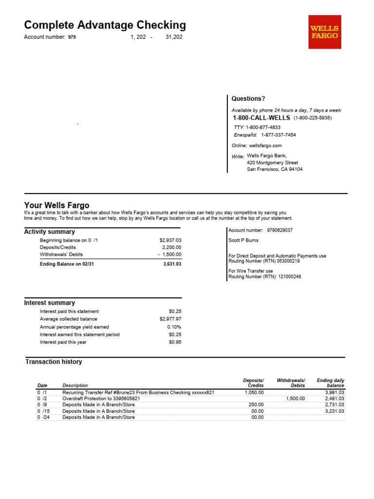 Wells Fargo Account Summary and Contact Info | PDF | Banks ...