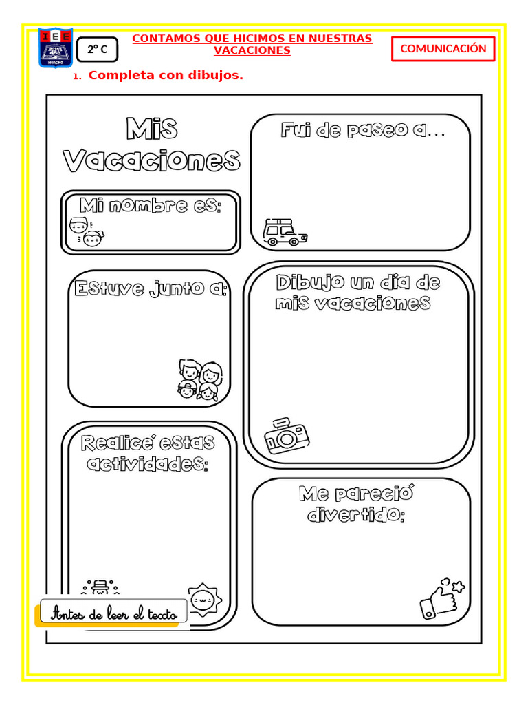 Ficha de Com Contamos Que Hicimos en Nuestras Vacaciones | PDF