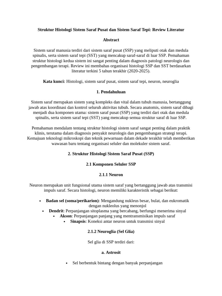 Struktur Histologi Sistem Saraf Pusat Dan Sistem Saraf Tepi QBD 1 | PDF