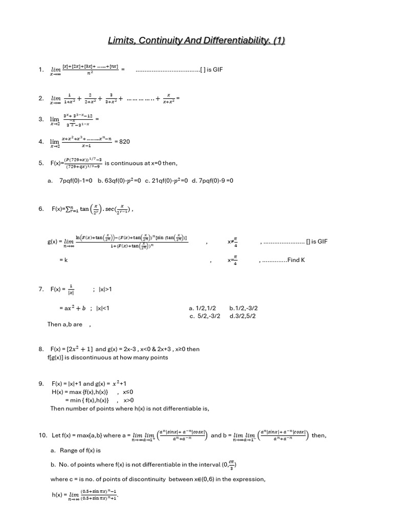 Limits, Continuity & Differentiability | PDF | Chess Theory | Chess Openings